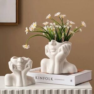 boutiquee | Other | Newboho White Ceramic Female Face Abstract Flower ...